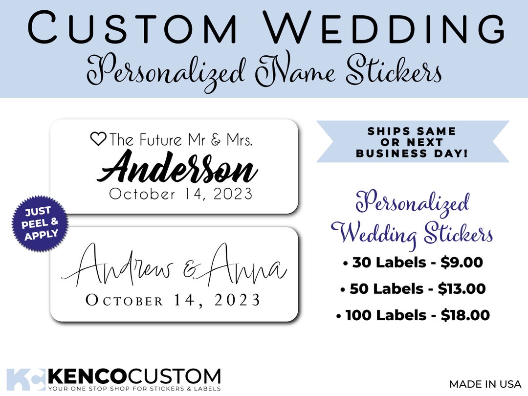 Custom Wedding Name Stickers: Clear or White Gloss - Etsy