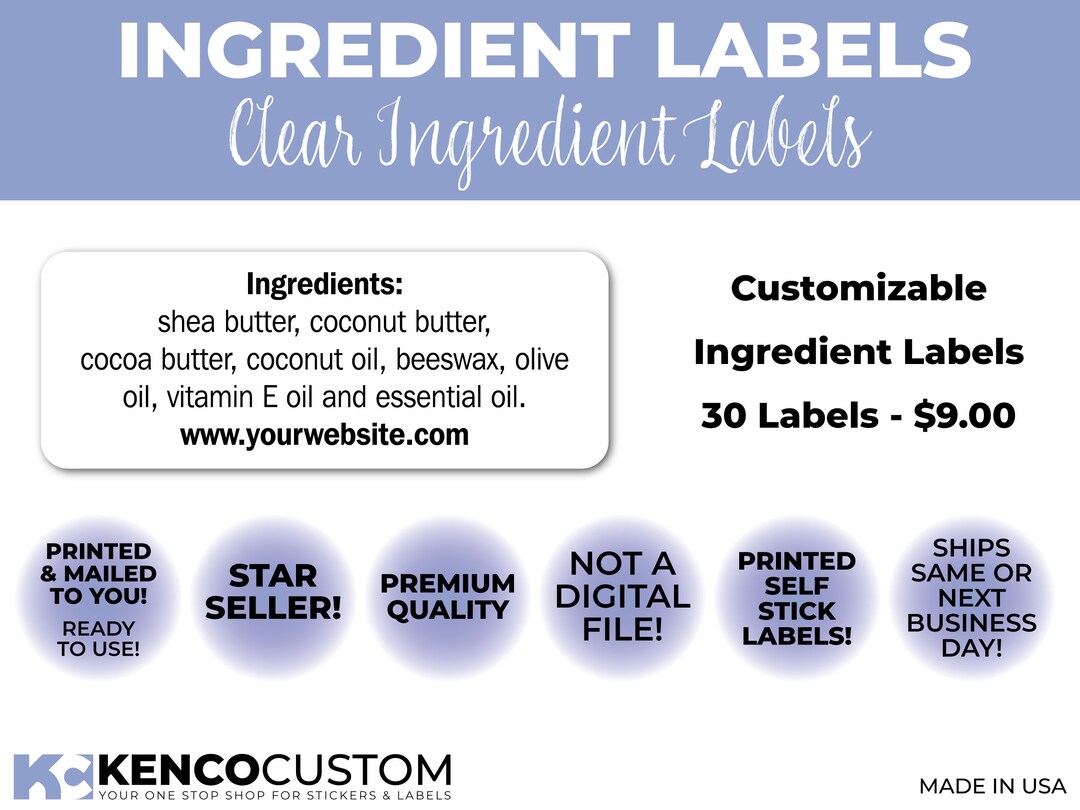 Customizable Ingredient Labels | 2.625" X 1" Clear Labels - Etsy