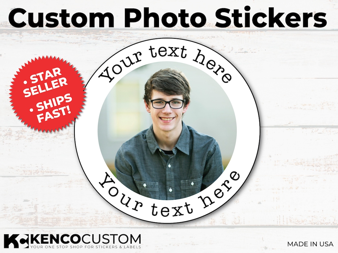 Custom Printed Photo Sticker With Personalized Text Personalized Party ...