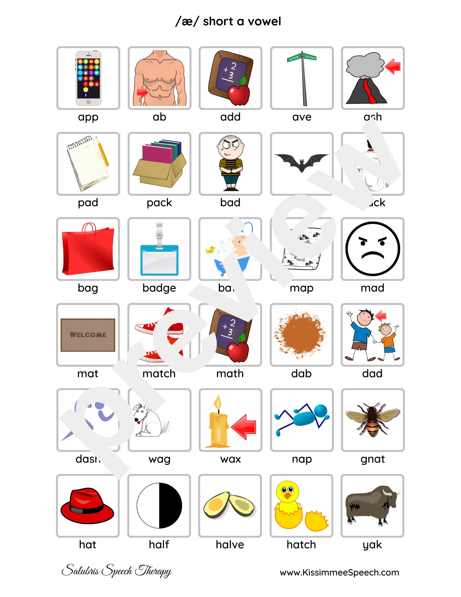 SET of Short Vowel Phoneme Worksheets for Speech Therapy Practice - 15 ...