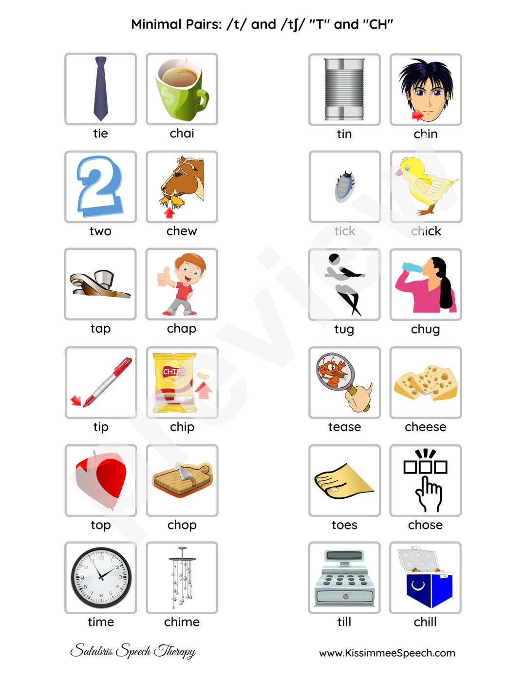 Minimal Pairs for "t" & "ch" Phonemes for Speech Therapy Practice - 3 ...