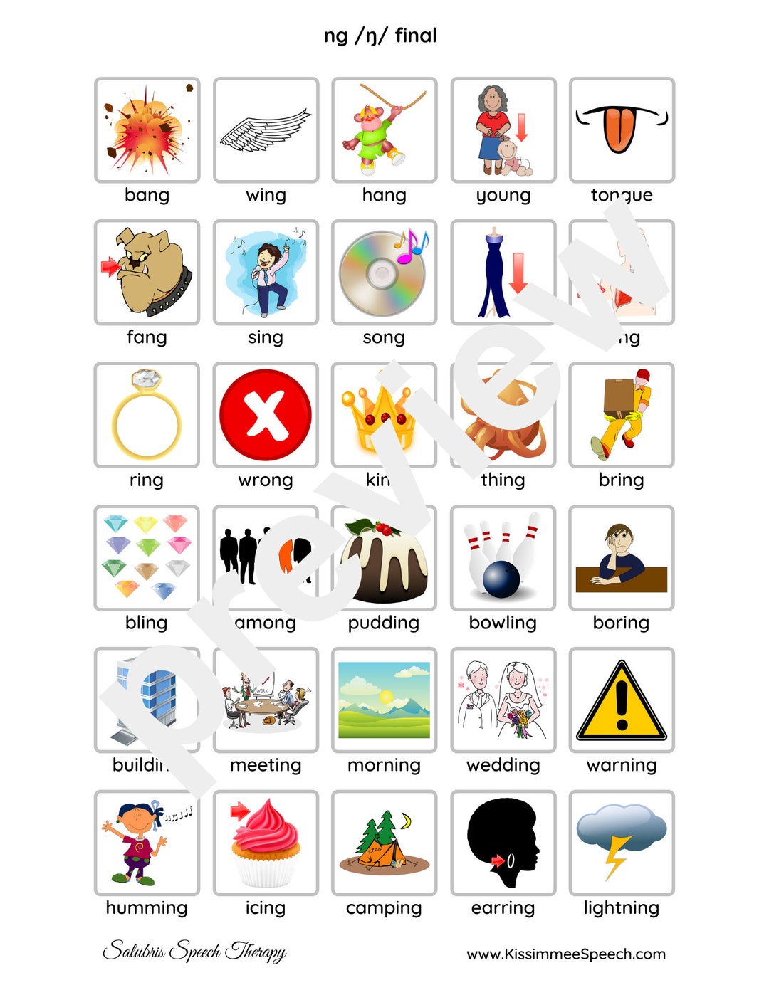 Phoneme "ng" for Speech Therapy Practice - 2 Pages! - Etsy