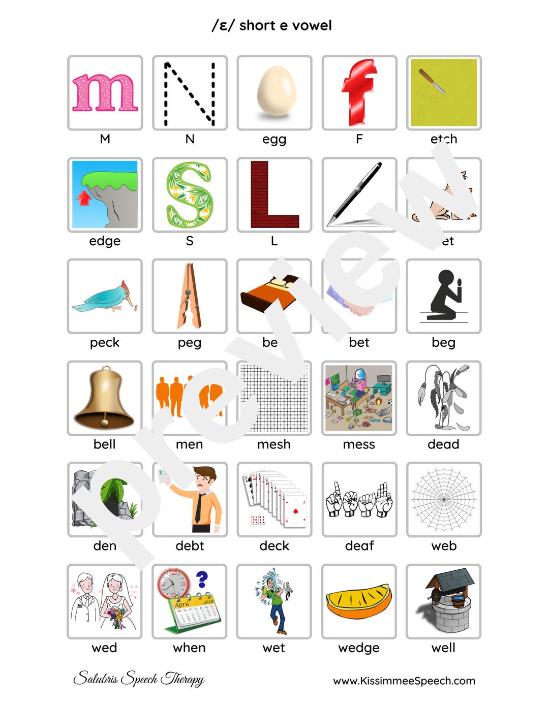 Short "e" Worksheets for Speech Therapy Practice - 2 Pages! - Etsy