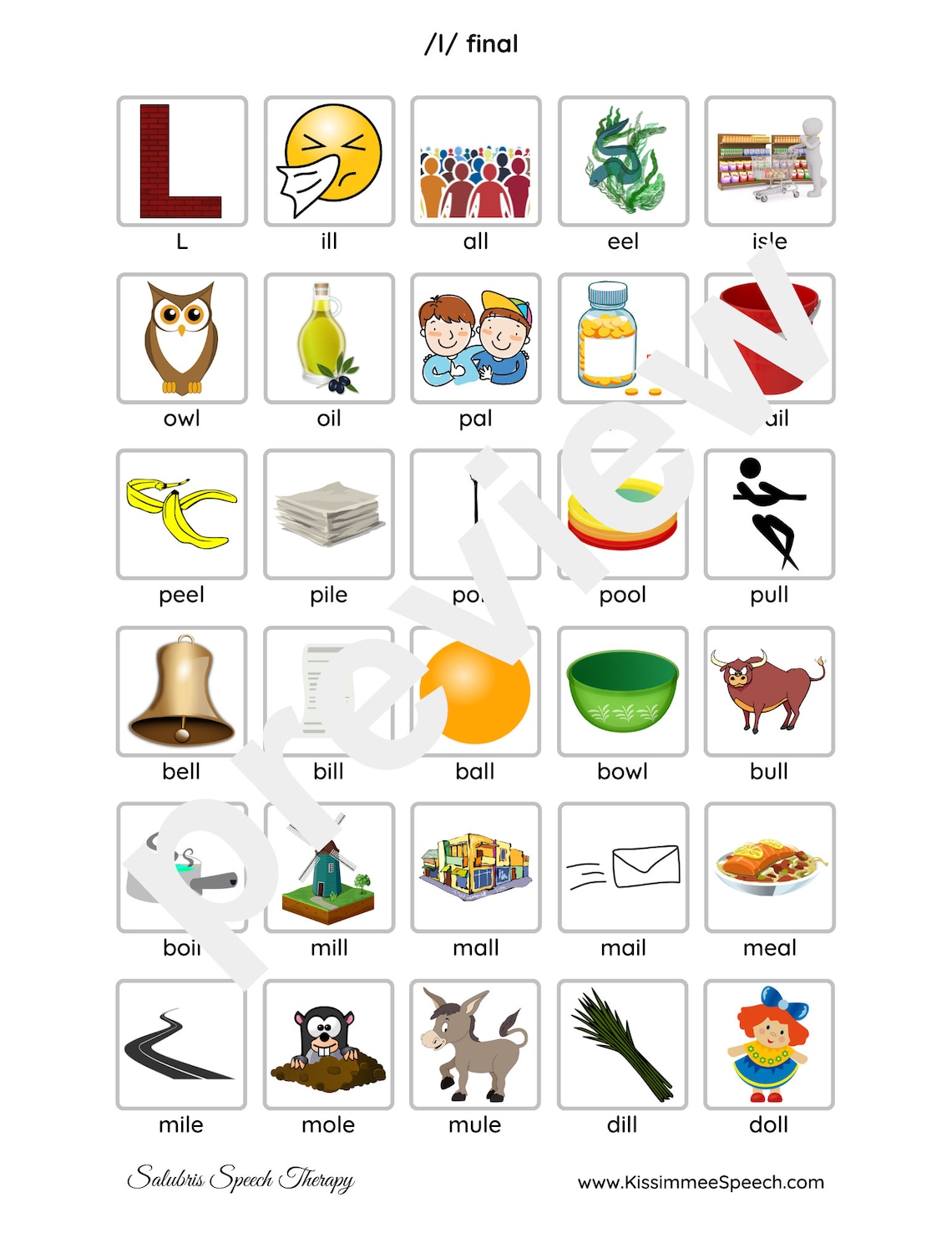 Phoneme "l" for Speech Therapy Practice - 9 Pages! - Etsy