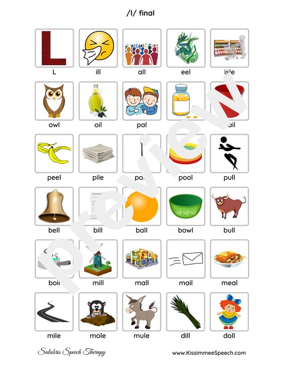 L Pictures Speech Therapy Articulation Words Speech Therapy Store