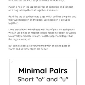 Card Strips - Minimal Pairs Short "o" & "u" - Speech Therapy ...