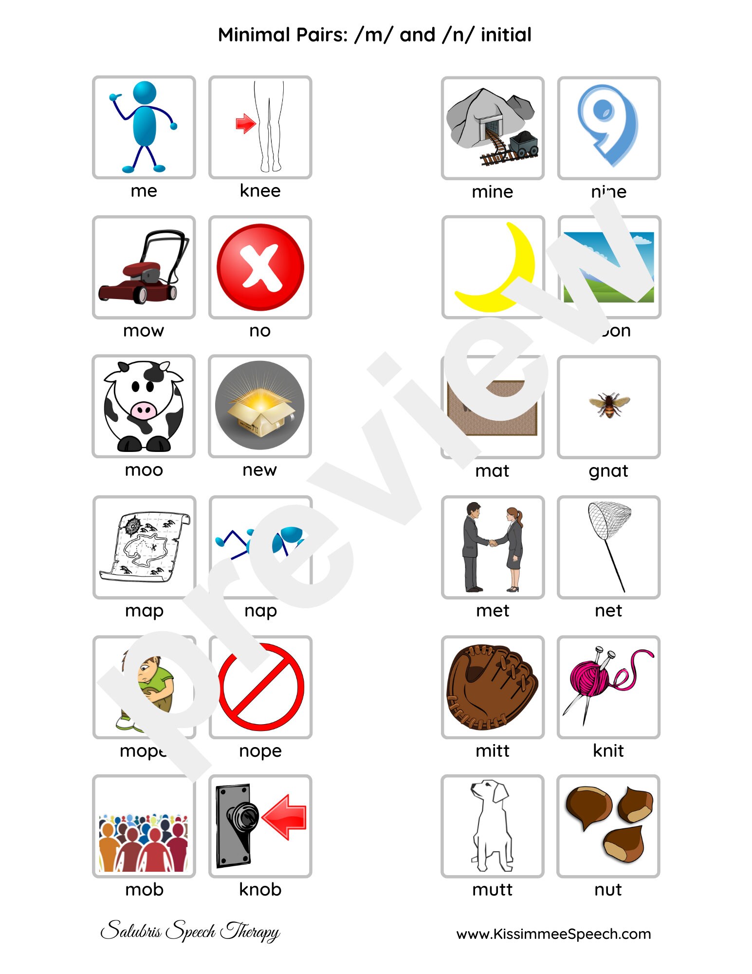 Pares mínimos de fonemas M y N para la práctica de logopedia 4 páginas ...