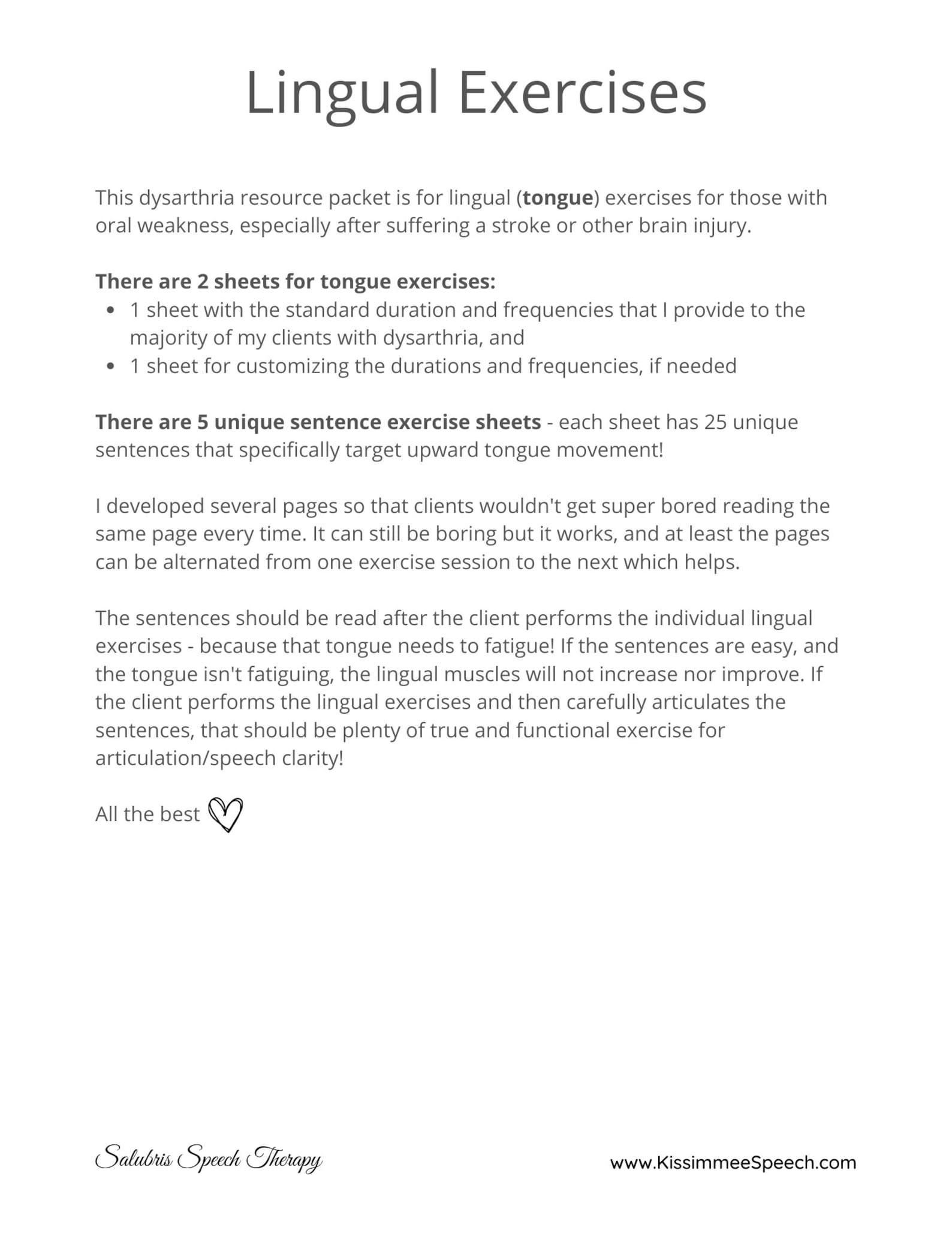 Dysarthria - Lingual Exercise Packet - Speech Therapy Articulation - Etsy