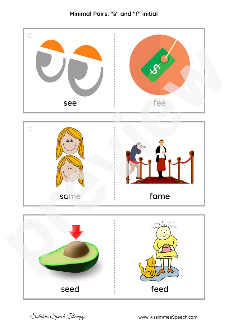 Card Strips - Minimal Pairs "s" & "f" - Speech Therapy Articulation - Etsy