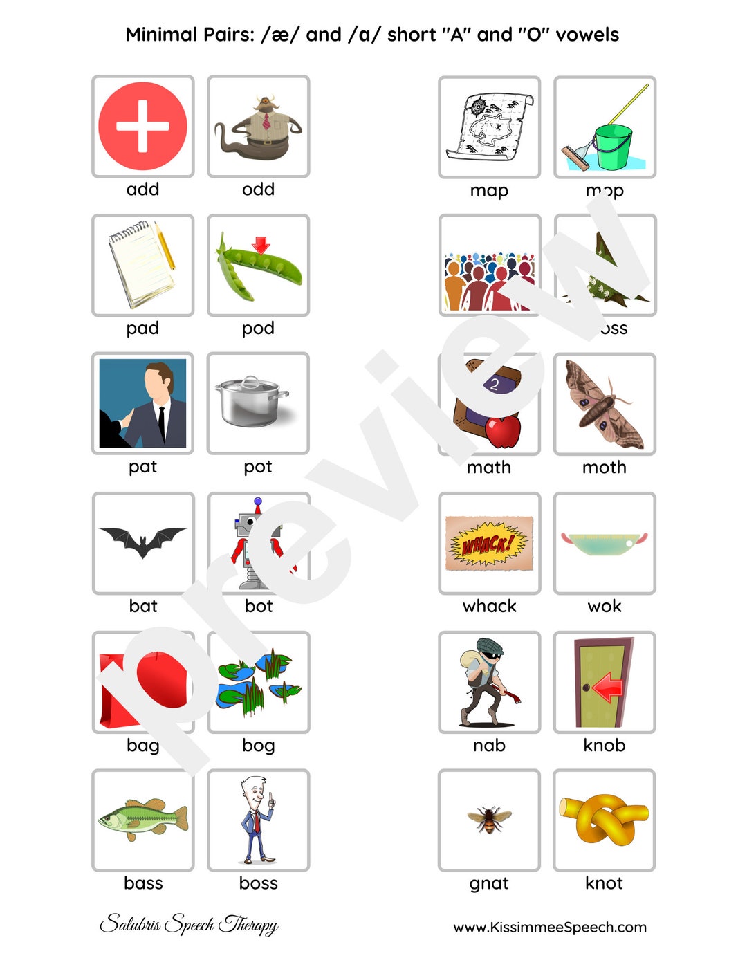 Minimal Pairs - Short A & O Vowels - 4 Pages - Speech Therapy ...