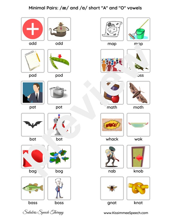 Minimal Pairs Short A & O Vowels 4 Pages Speech Therapy - Etsy