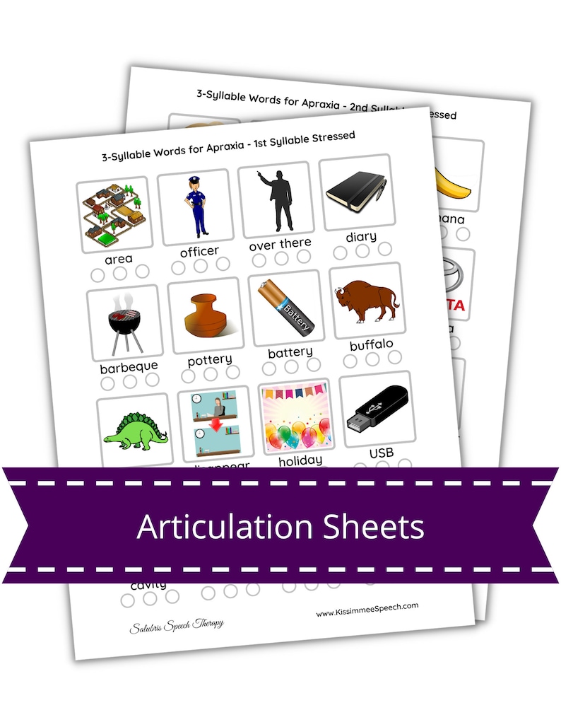3-syllable Words for Apraxia - 128 Words! - Speech Therapy Worksheets ...