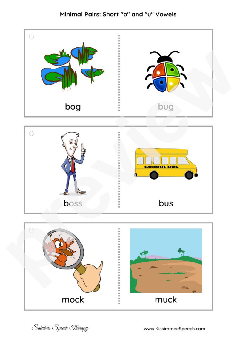 Card Strips - Minimal Pairs Short "o" & "u" - Speech Therapy ...