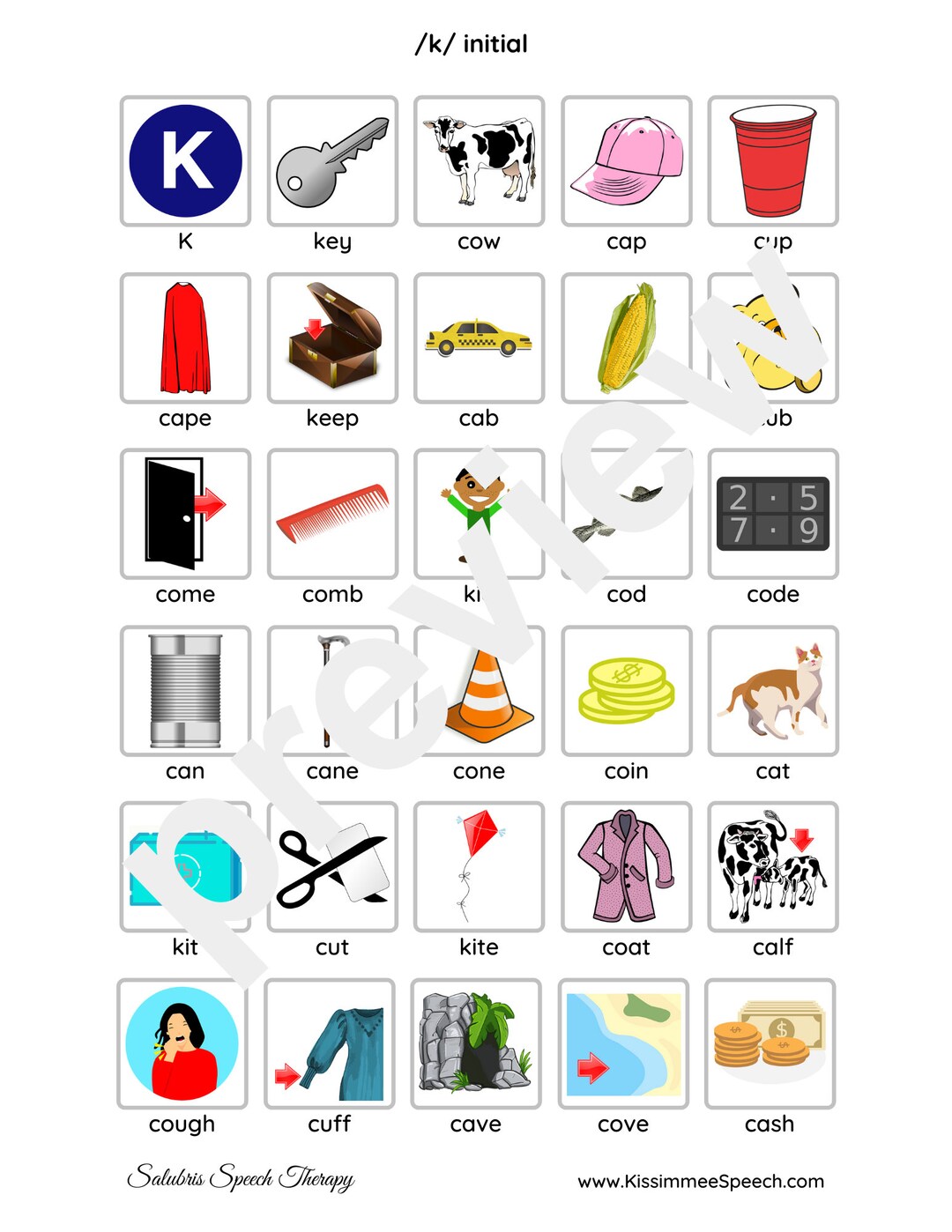 Phoneme "k" for Speech Therapy Practice - 3 Pages! - Etsy