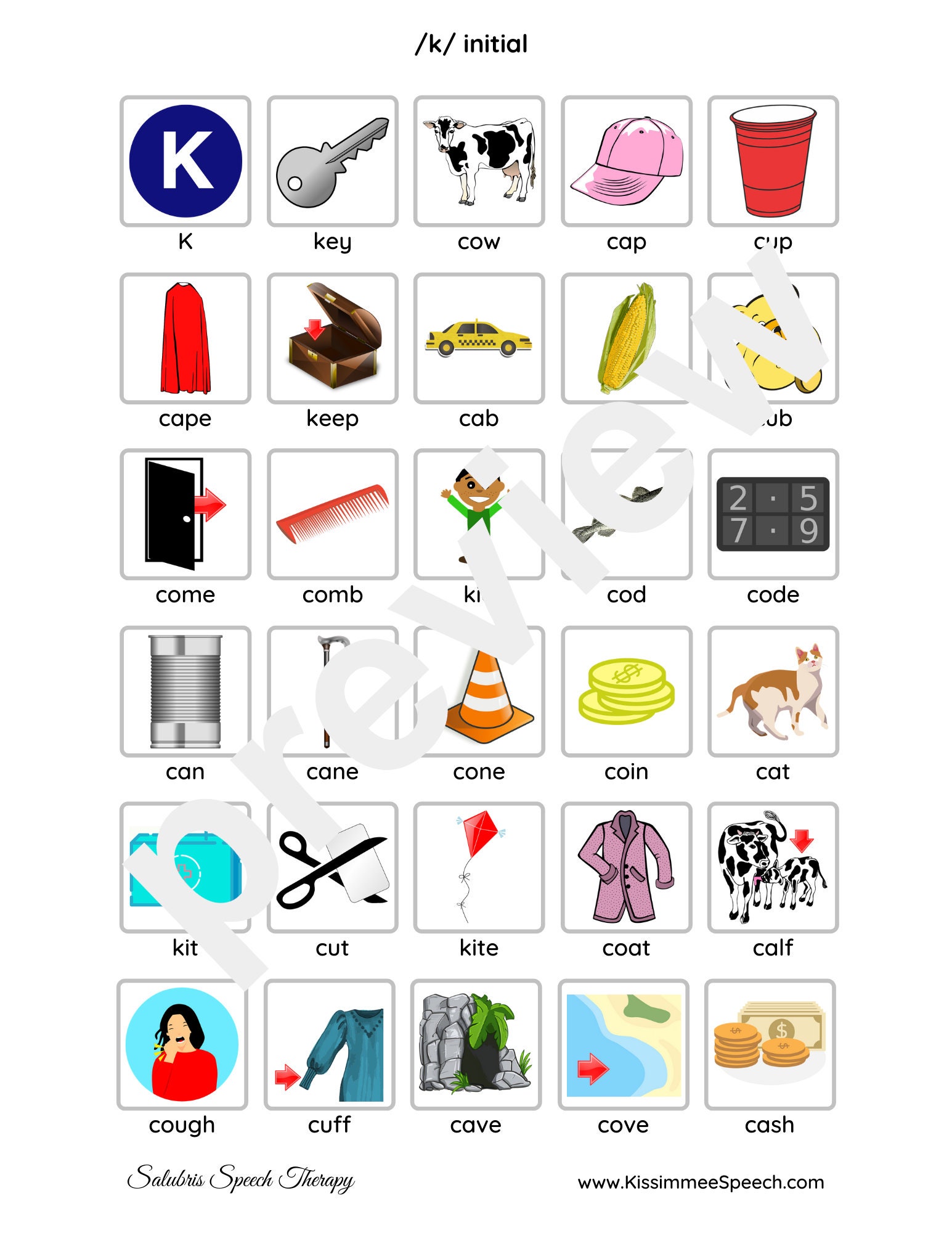 Phoneme "k" for Speech Therapy Practice - 3 Pages! - Etsy