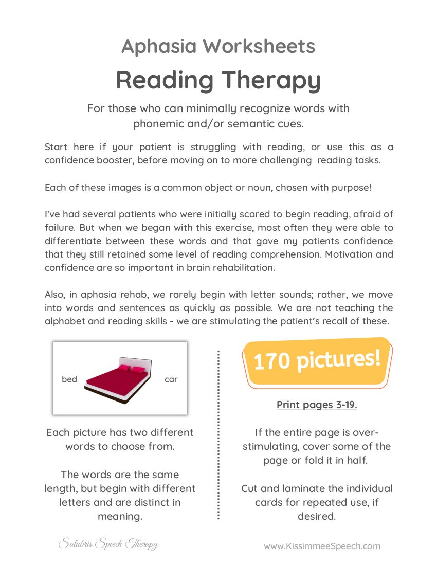 Aphasia - Reading Therapy 1 - NOUNS - Reading Comprehension - Speech ...