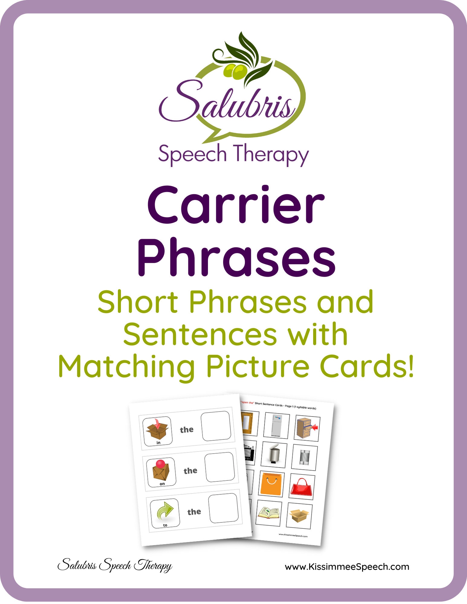 Carrier & Common Phrases for Speech Therapy - Short - Apraxia, Autism ...