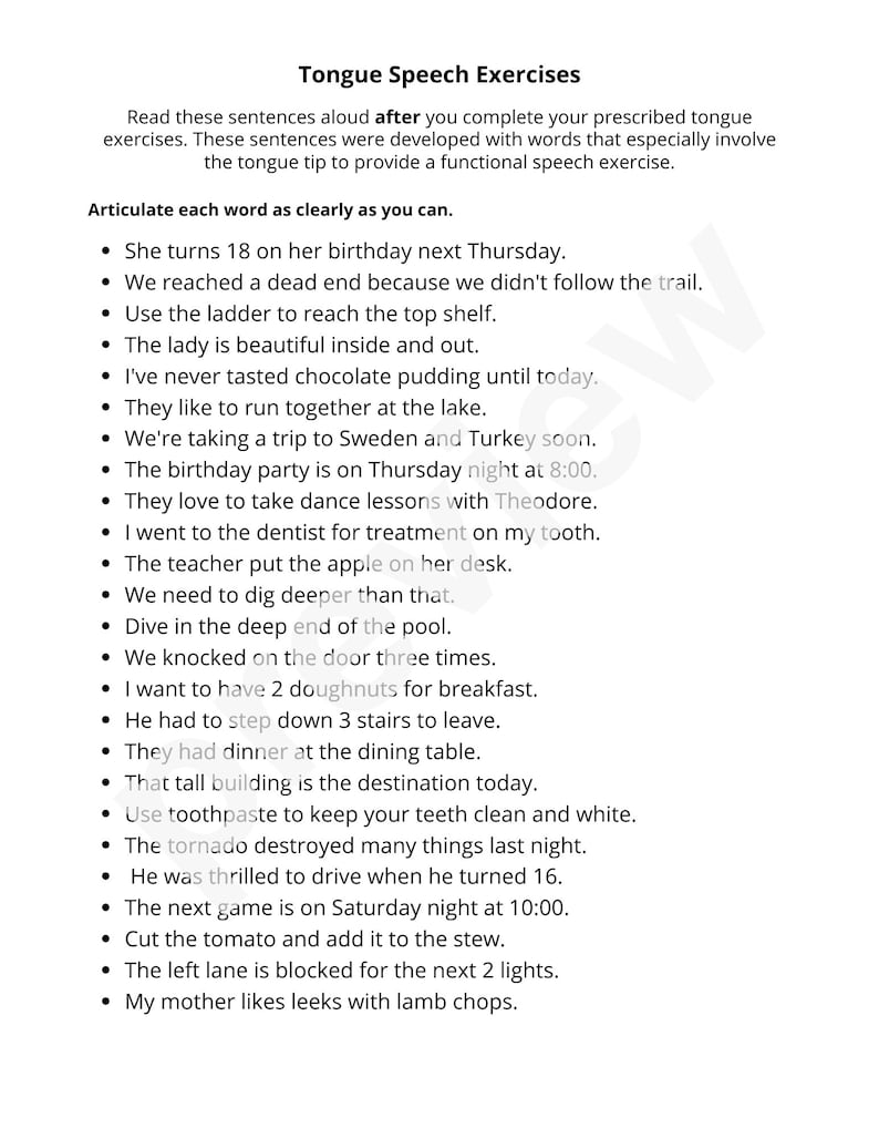 Dysarthria - Lingual Exercise Packet - Speech Therapy Articulation - Etsy