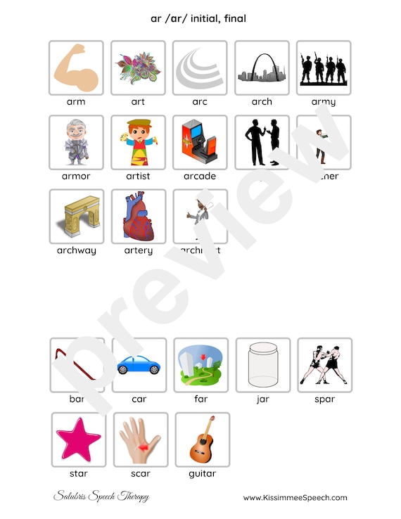 Vocalic ar Worksheets for Speech Therapy Practice | Etsy