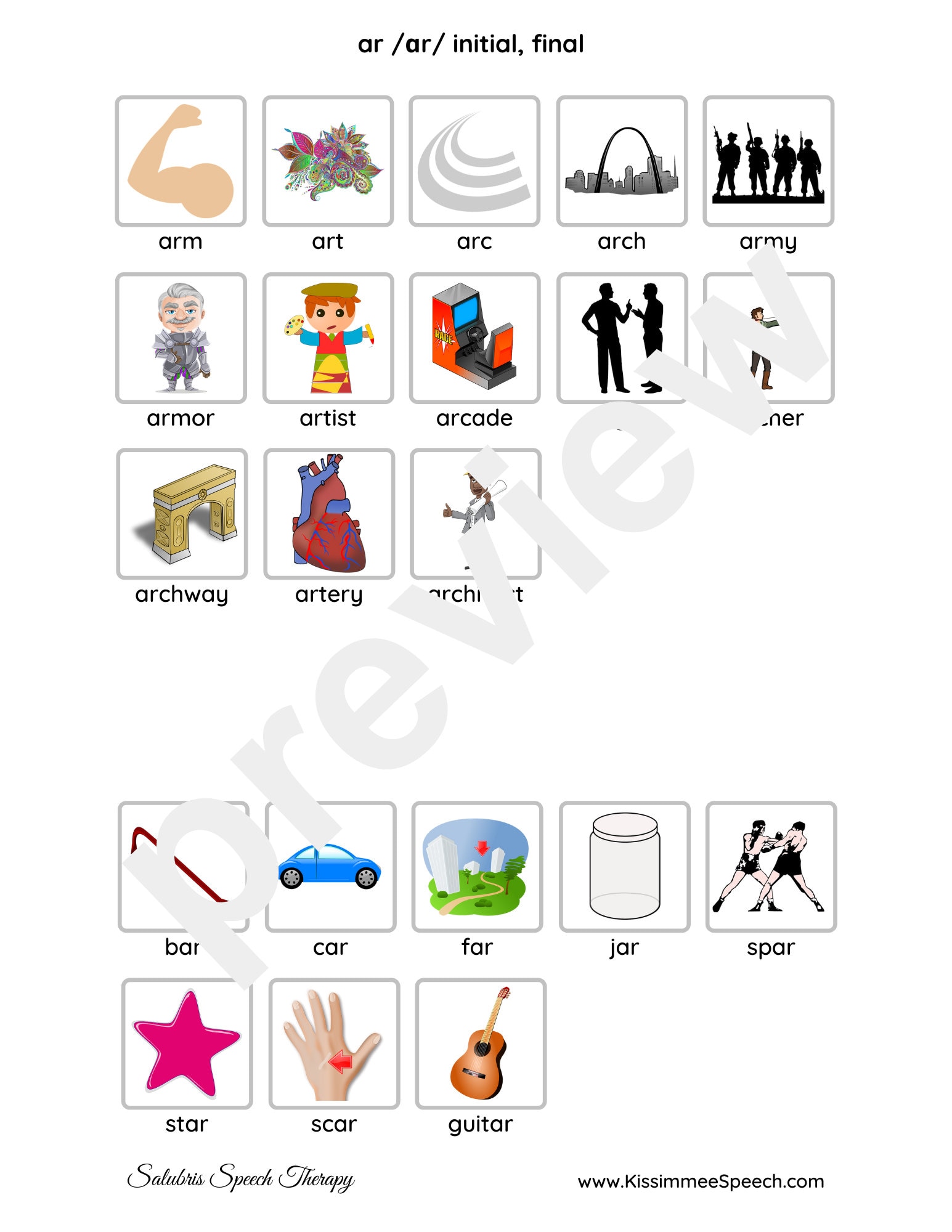Vocalic "ar" Worksheets for Speech Therapy Practice - 2 Pages! - Etsy