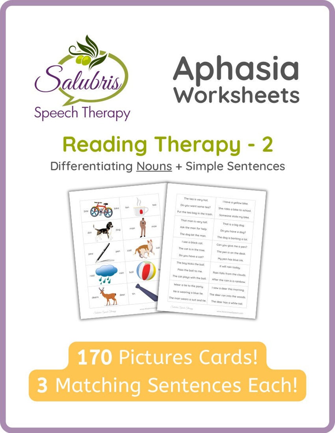 Aphasia - Reading Therapy 2 - NOUNS - Reading Comprehension - Speech ...