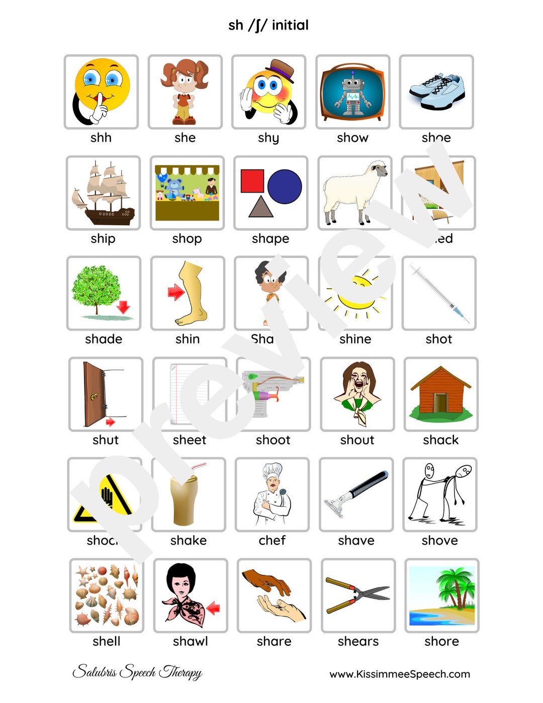 Phoneme "sh" for Speech Therapy Practice - 3 Pages! - Etsy