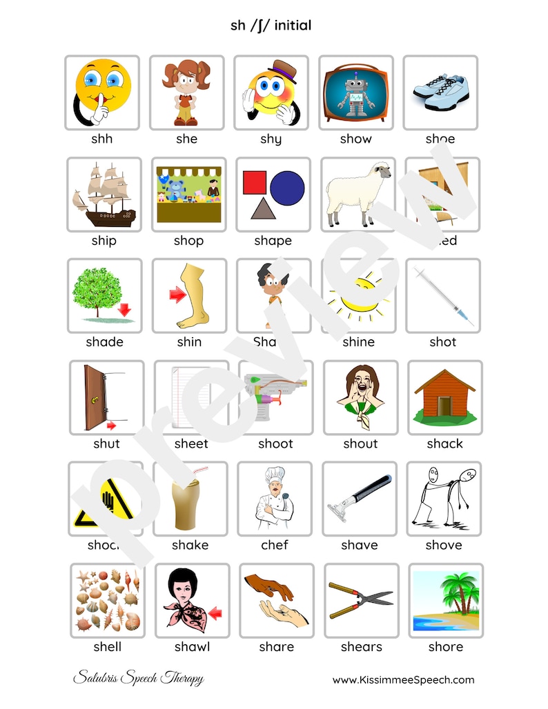 Phoneme "sh" for Speech Therapy Practice - 3 Pages! - Etsy