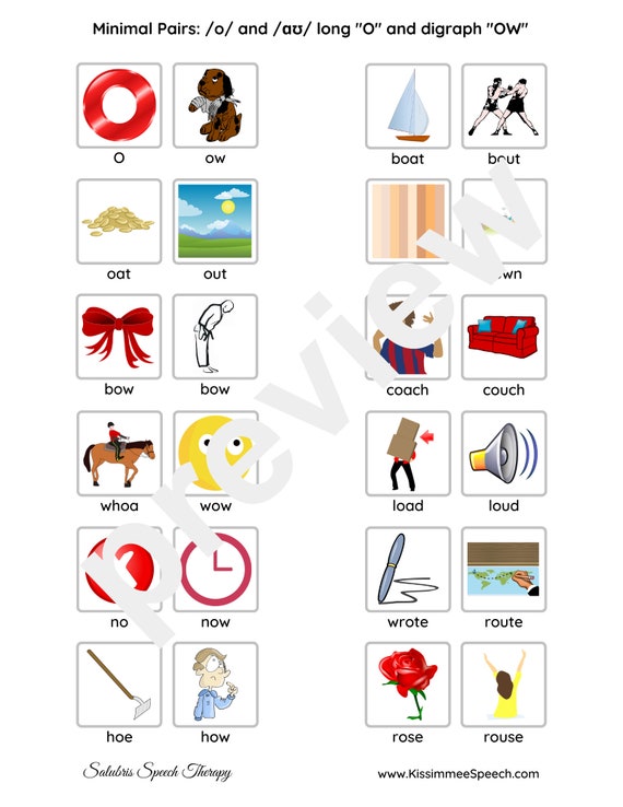 Minimal Pairs Long O & OW Vowels Speech Therapy - Etsy