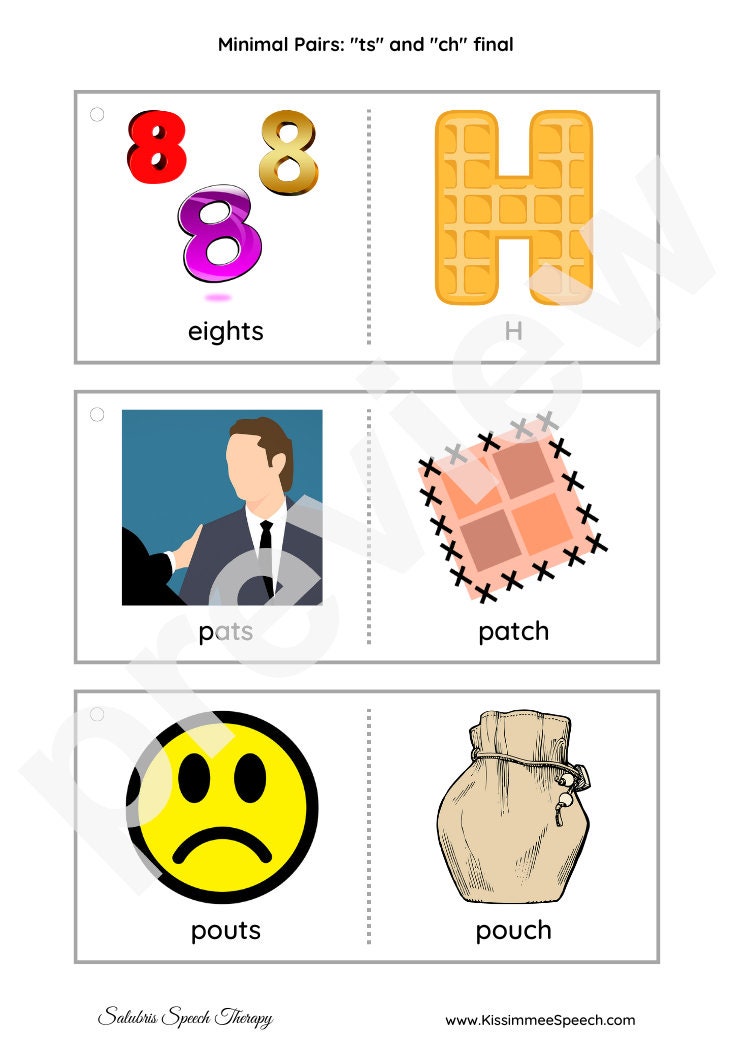 Card Strips - Minimal Pairs "ts" & "ch" - Speech Therapy Articulation ...