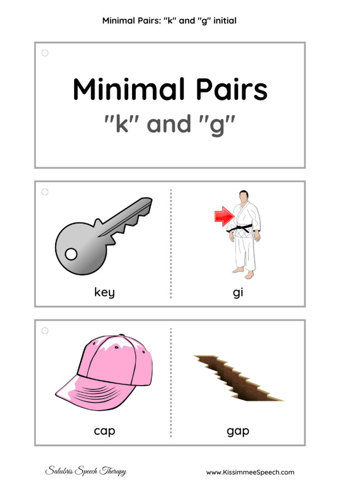 Card Strips - Minimal Pairs "k" & "g" - Speech Therapy Articulation - Etsy