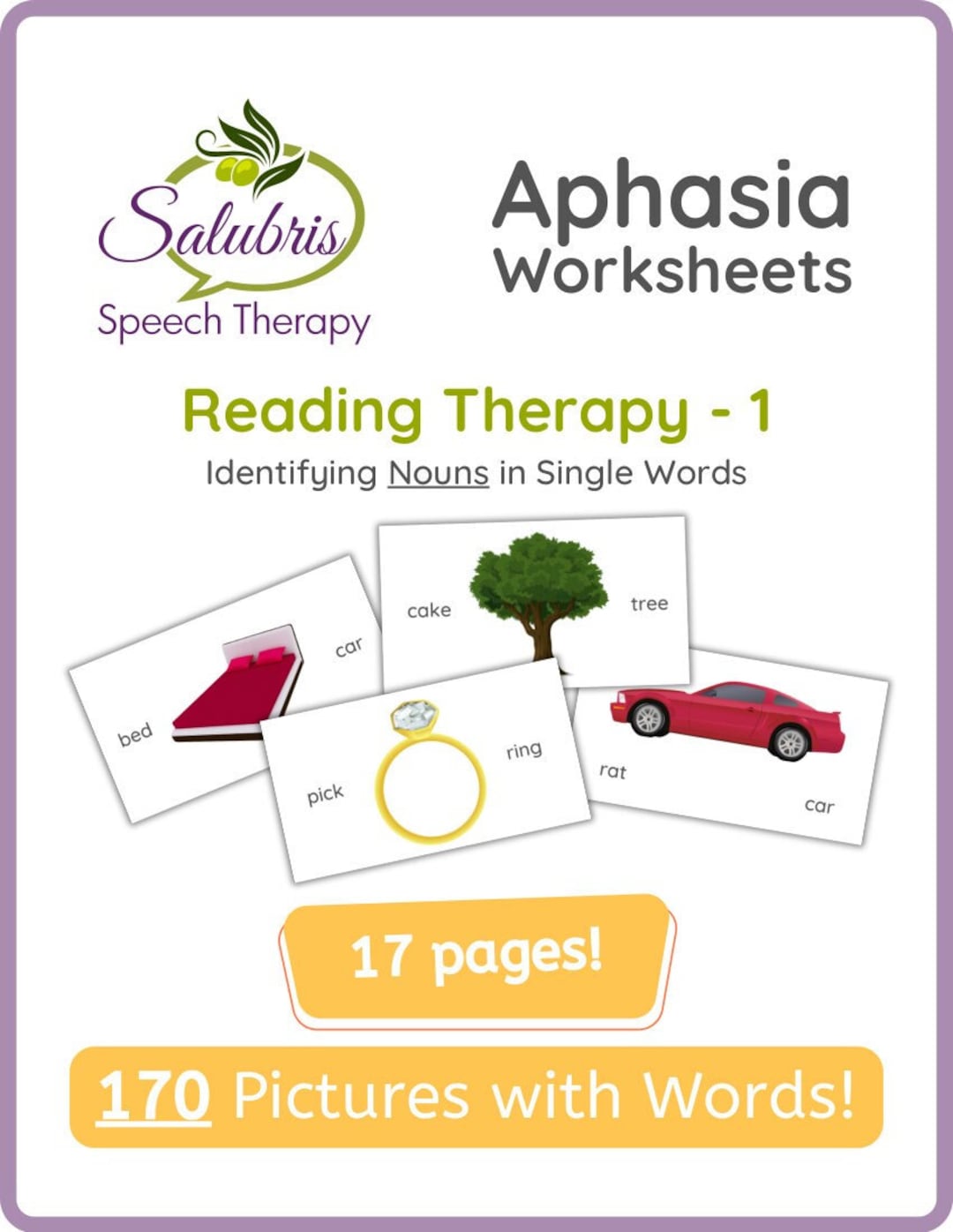 Aphasia - Reading Therapy 1 - NOUNS - Reading Comprehension - Speech ...
