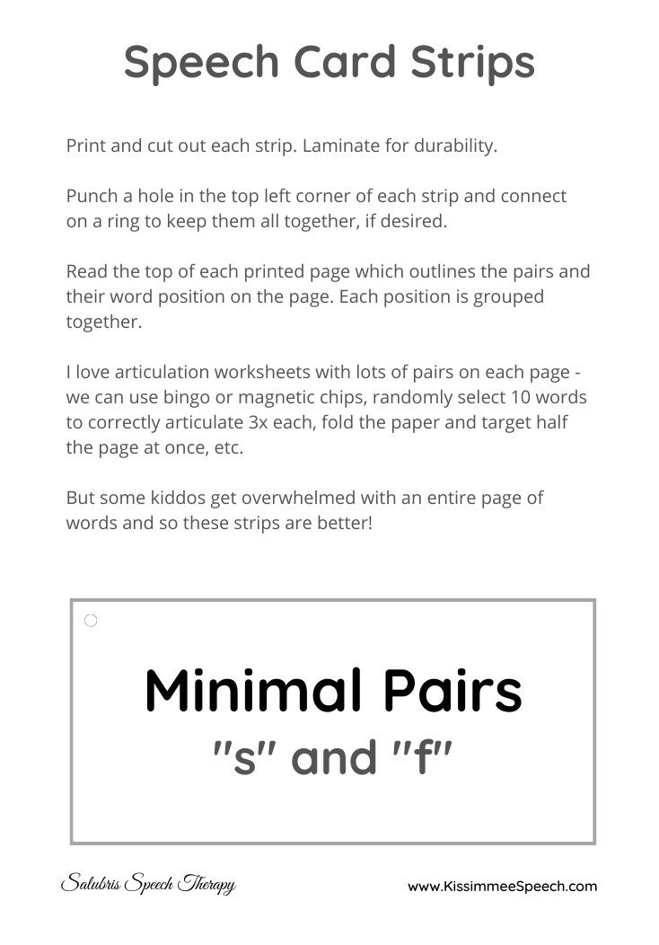 Card Strips - Minimal Pairs "s" & "f" - Speech Therapy Articulation - Etsy