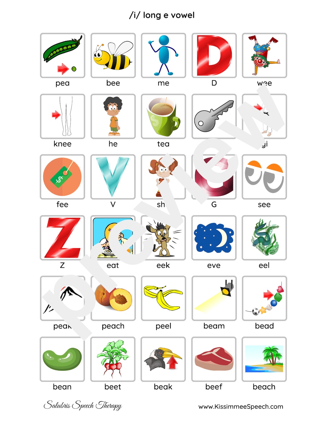 Long "e" Worksheets for Speech Therapy Practice - 3 Pages! - Etsy