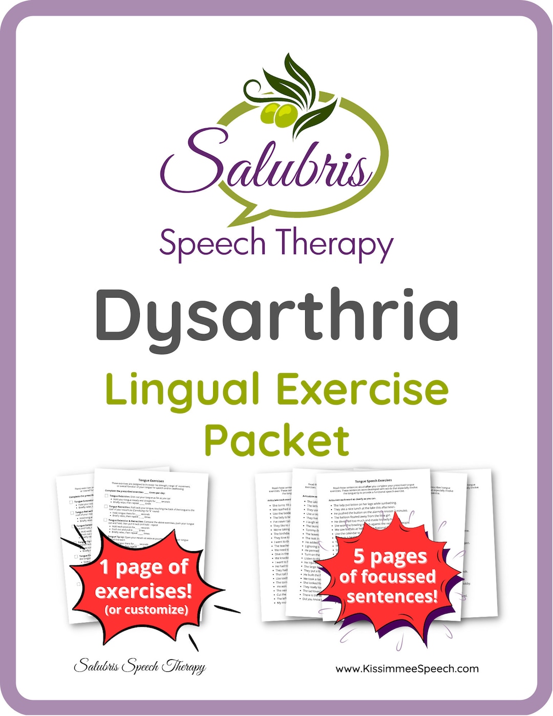 Dysarthria - Lingual Exercise Packet - Speech Therapy Articulation - Etsy