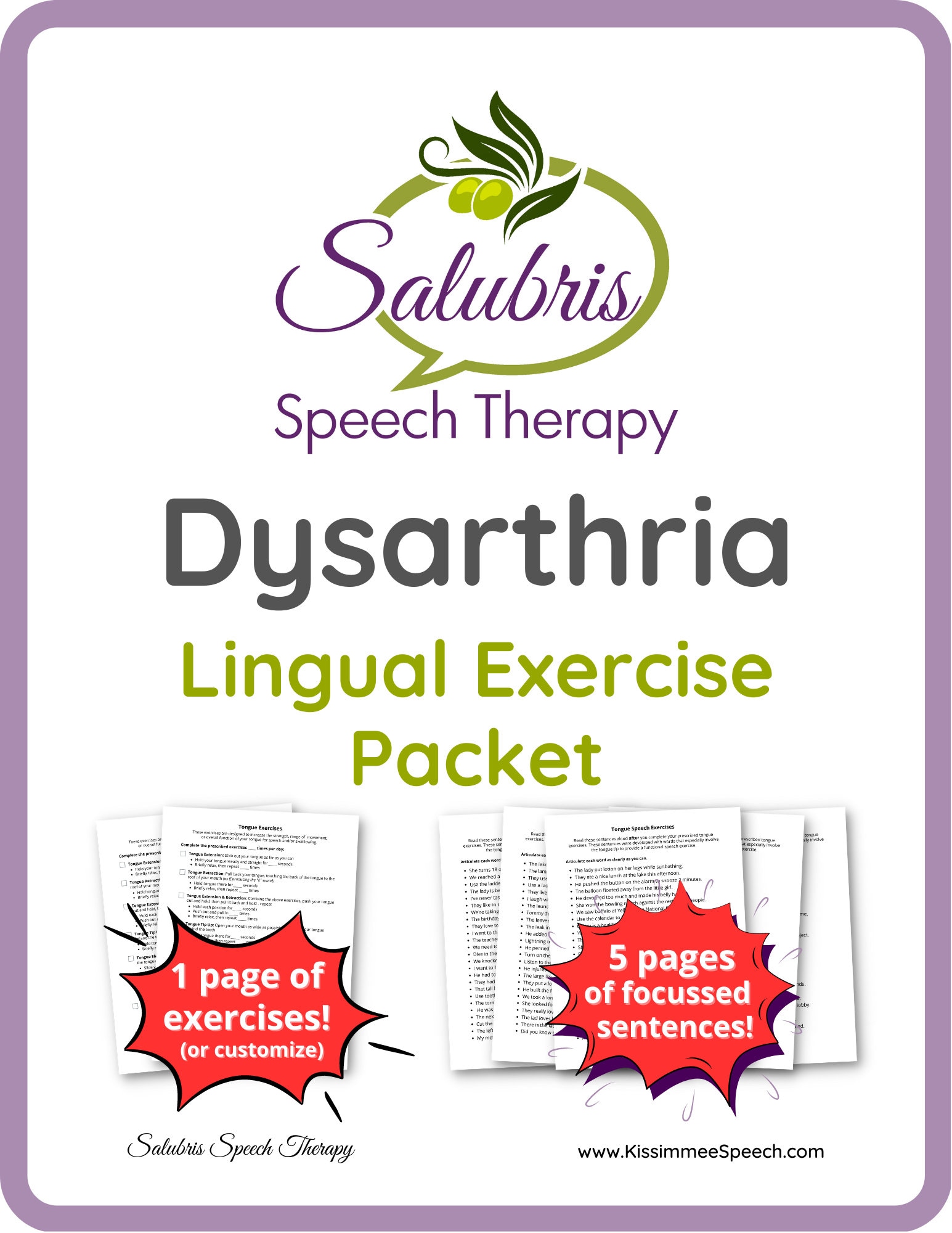 Dysarthria - Lingual Exercise Packet - Speech Therapy Articulation - Etsy