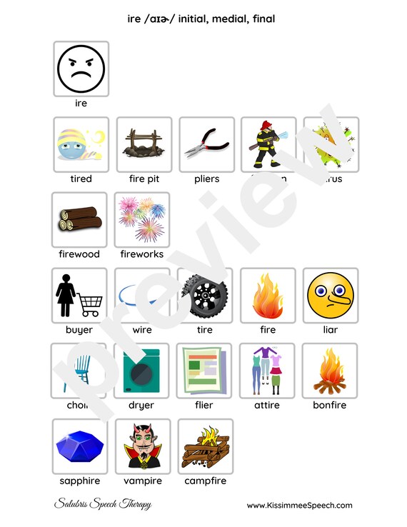 Vocalic ire Worksheet for Speech Therapy Practice - Etsy