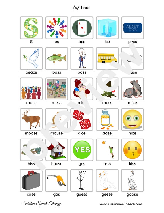 S Words For Speech Therapy