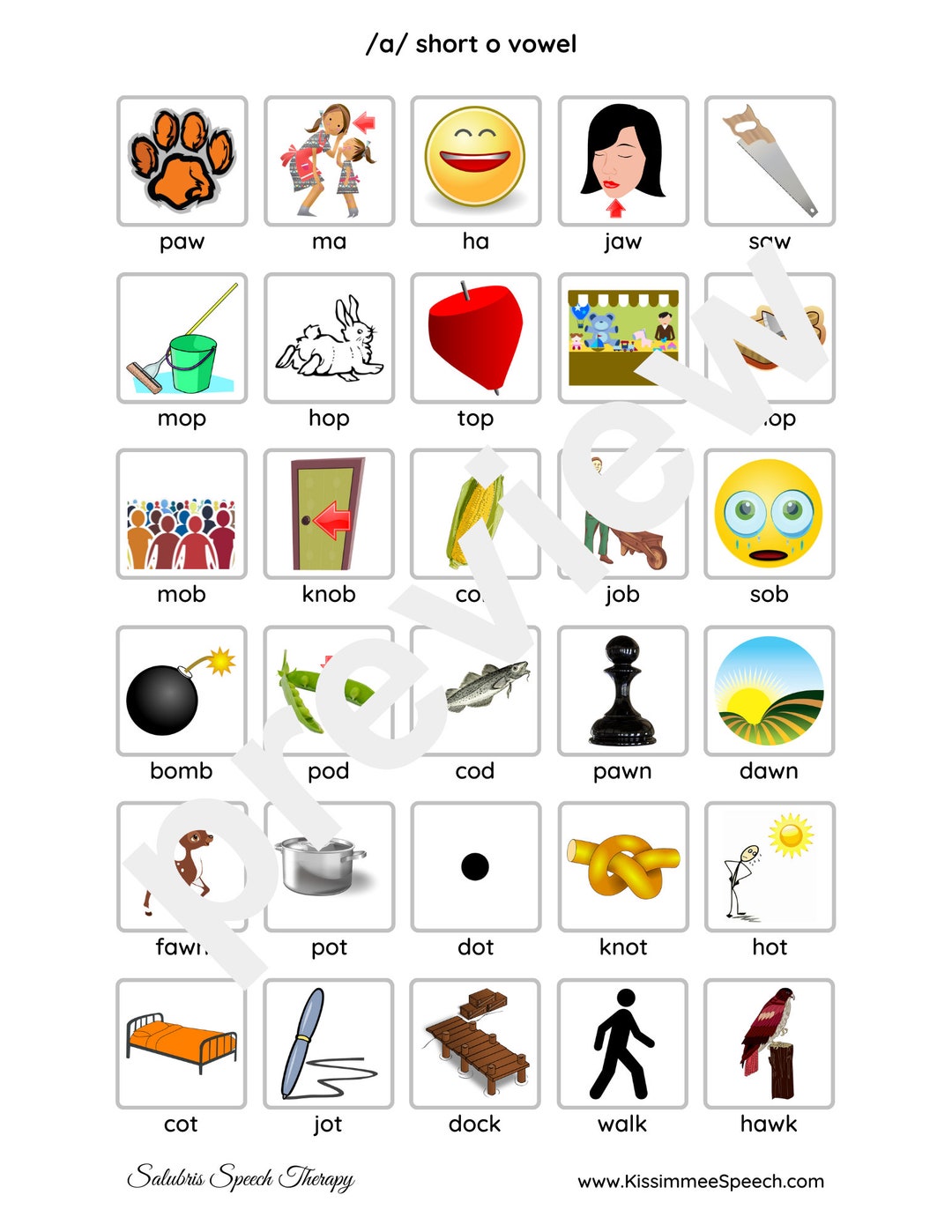 Short "o" Worksheets for Speech Therapy Practice - 4 Pages! - Etsy