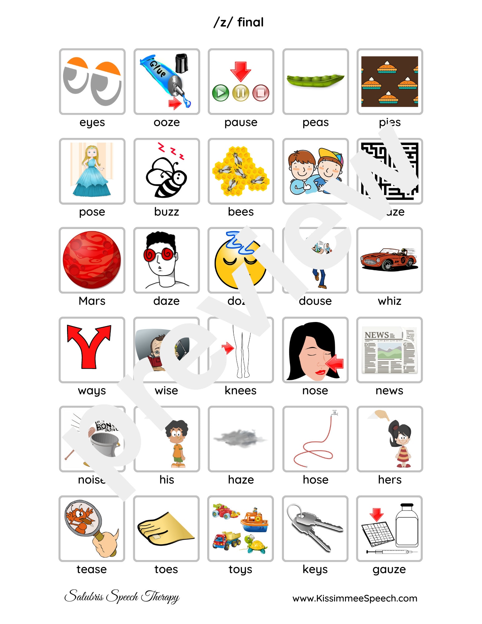 Phoneme "z" for Speech Therapy Practice - 5 Pages! - Etsy