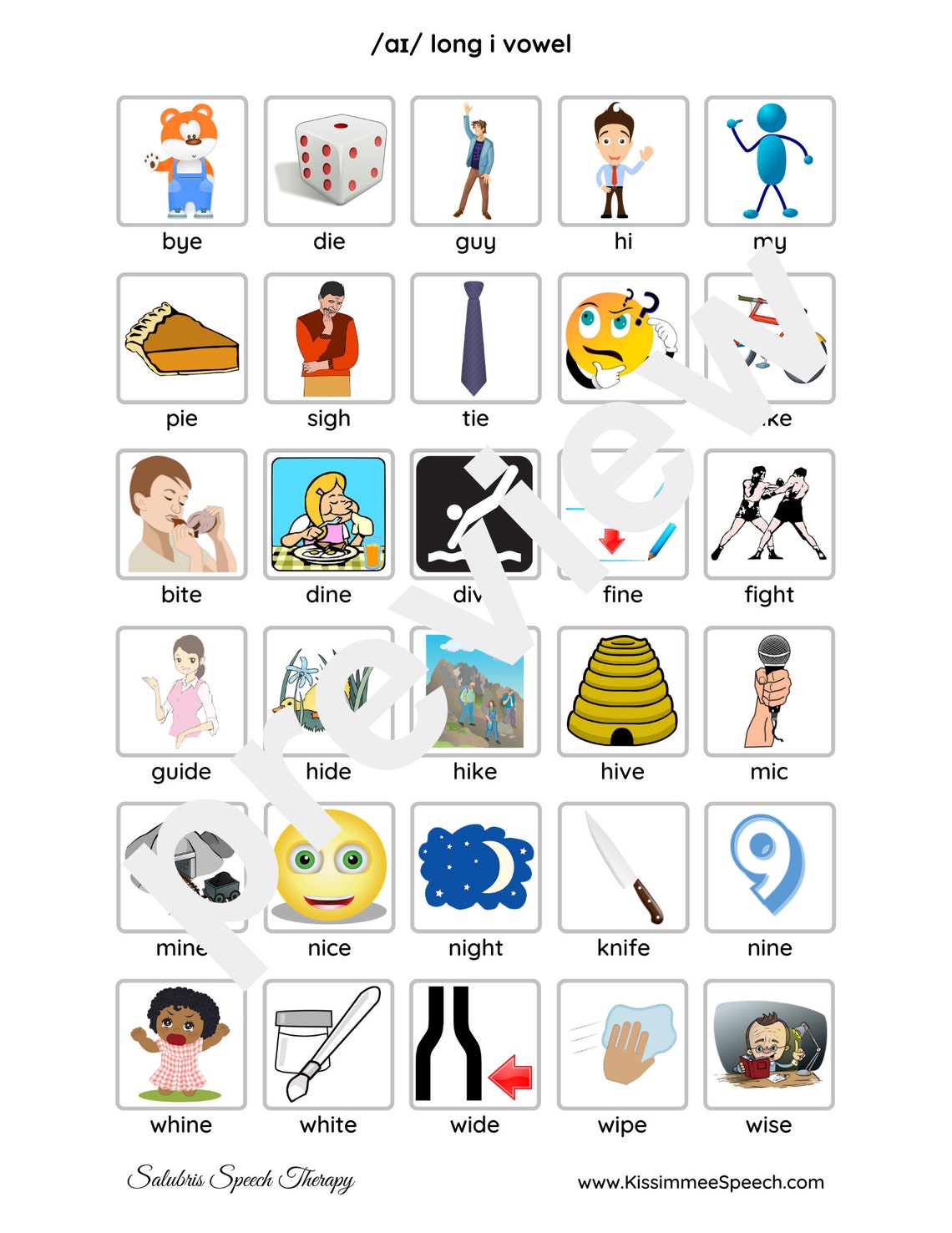 Long i Worksheet for Speech Therapy Practice - Etsy