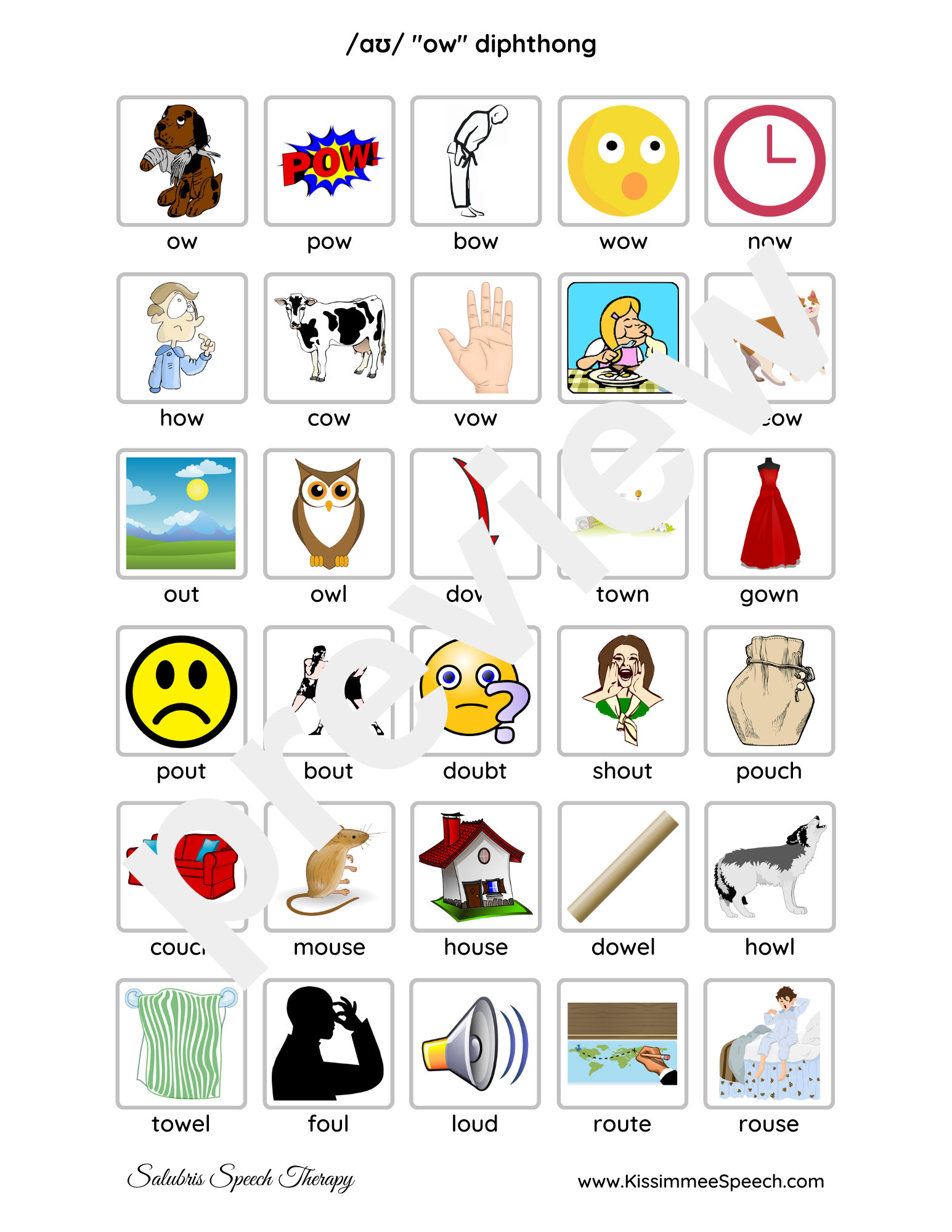 Vowel "ow" Worksheets for Speech Therapy Practice - 3 Pages! - Etsy
