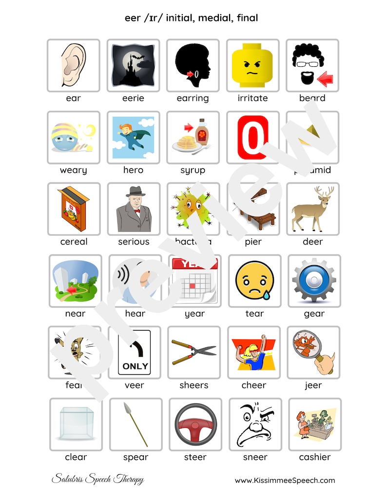 Vocalic "eer" Worksheet for Speech Therapy Practice - Etsy