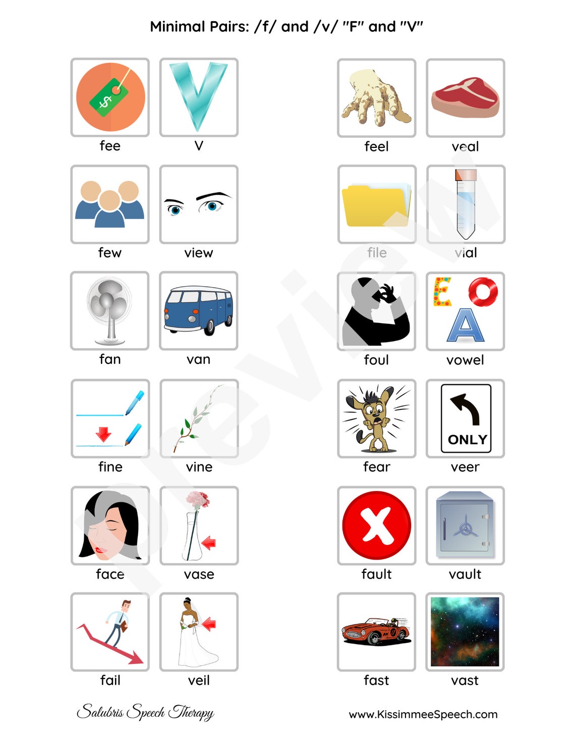 Minimal Pairs for "f" & "v" Phonemes for Speech Therapy Practice - 2 ...