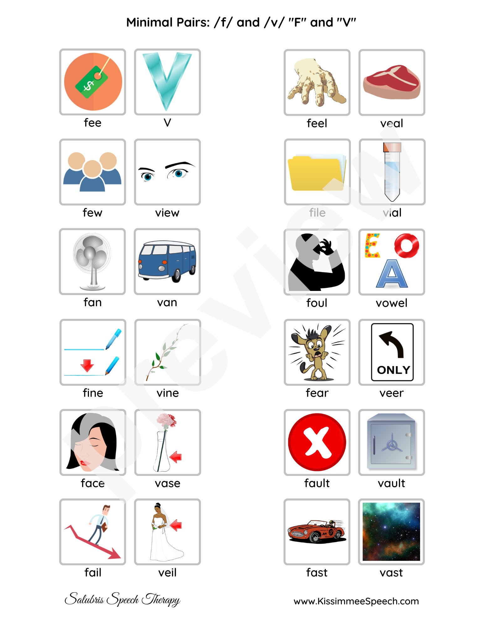 Minimal Pairs for "f" & "v" Phonemes for Speech Therapy Practice - 2 ...