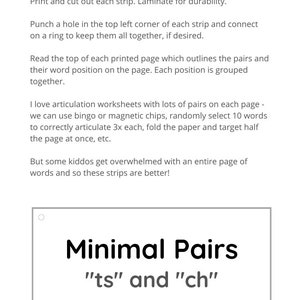 Card Strips - Minimal Pairs "ts" & "ch" - Speech Therapy Articulation ...