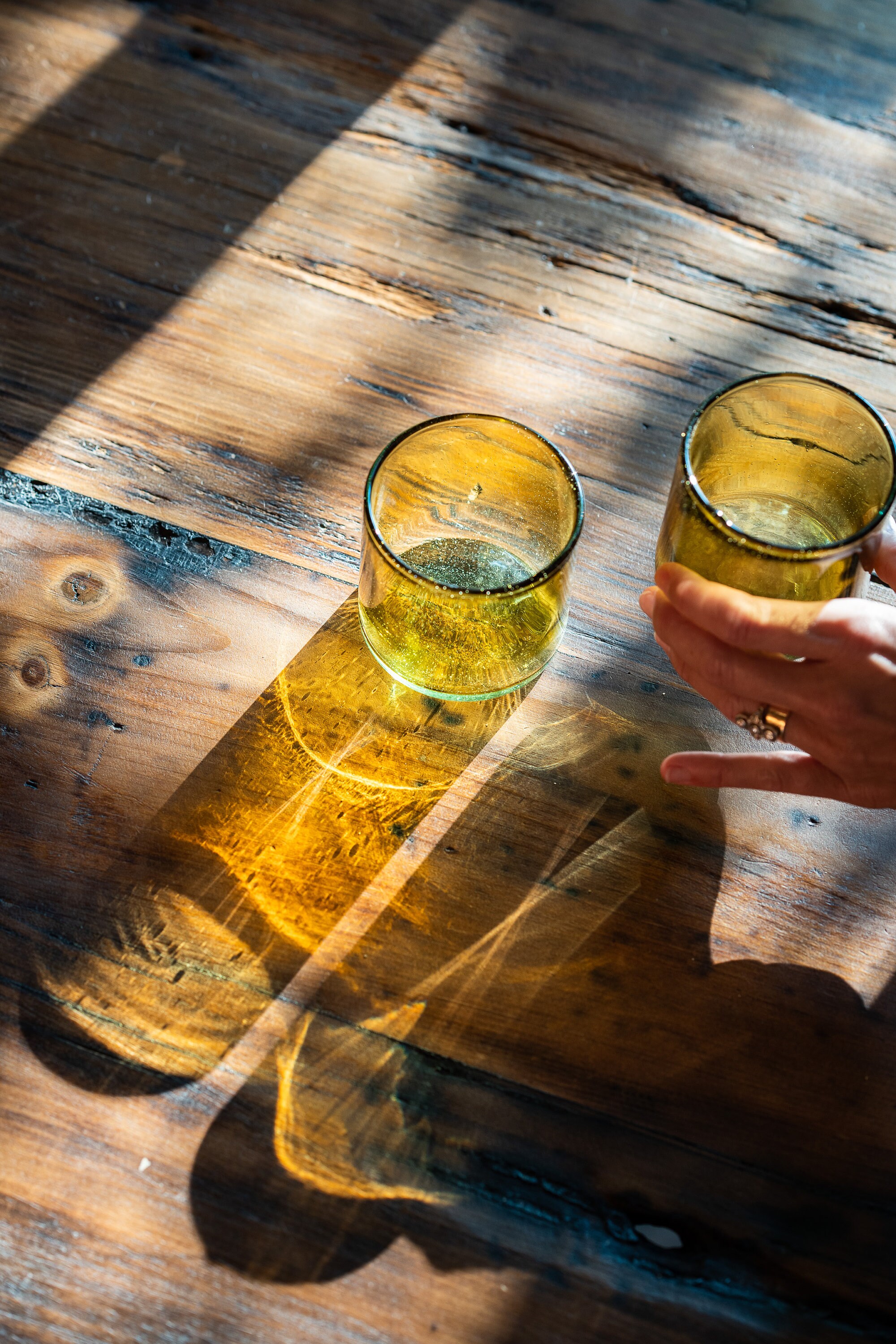Sunflower Short Glasses Set of 4 Recycled Glass Hand Blown Housewarming ...