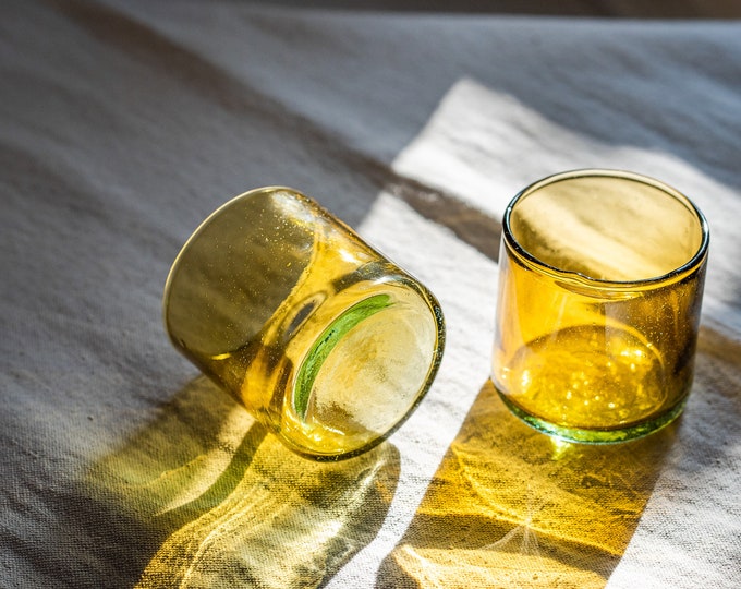 Sunflower Short Glasses - Set of 4| Recycled Glass | Hand Blown ...