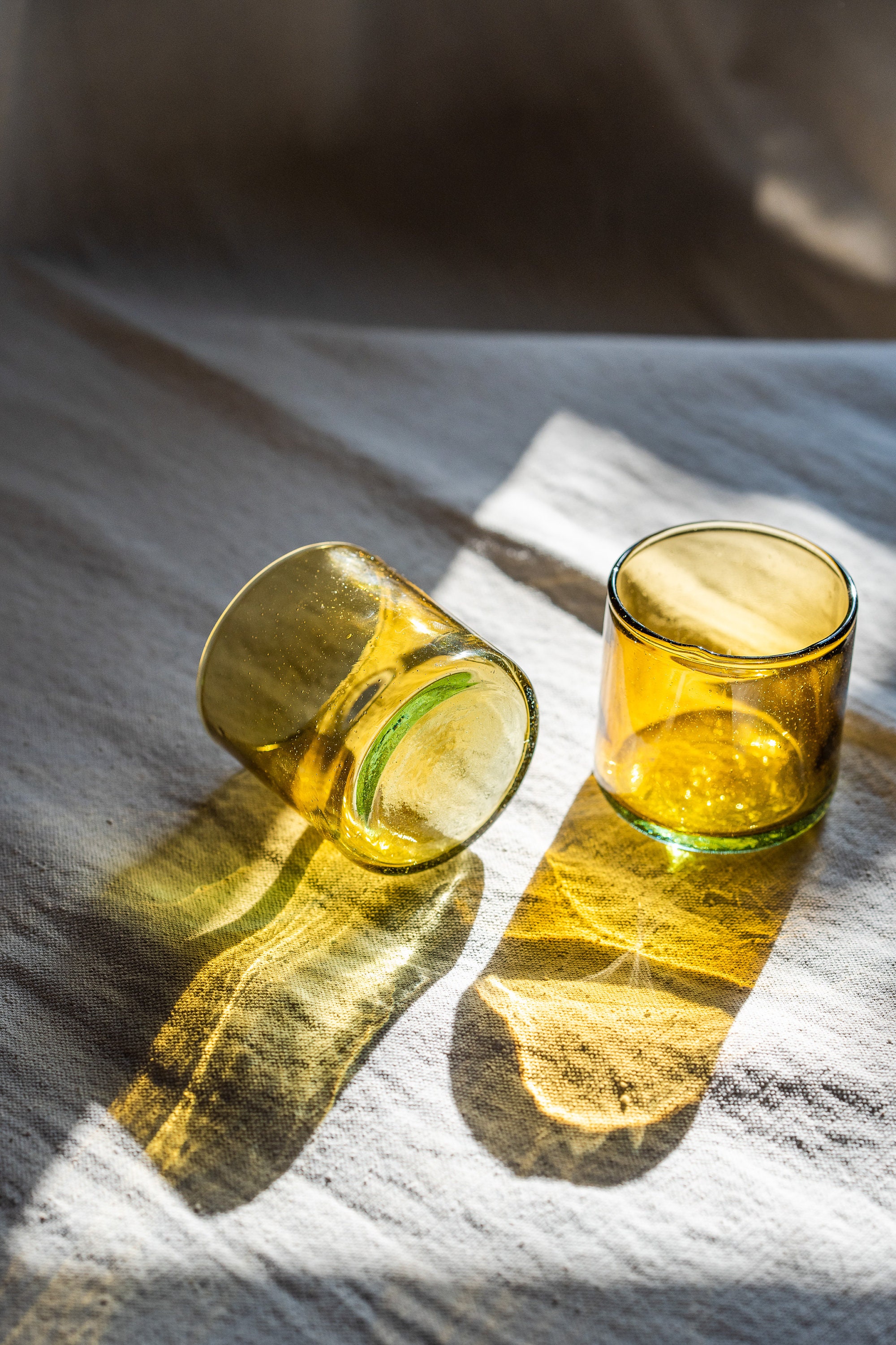 Sunflower Short Glasses Set of 4 Recycled Glass Hand Blown Housewarming ...