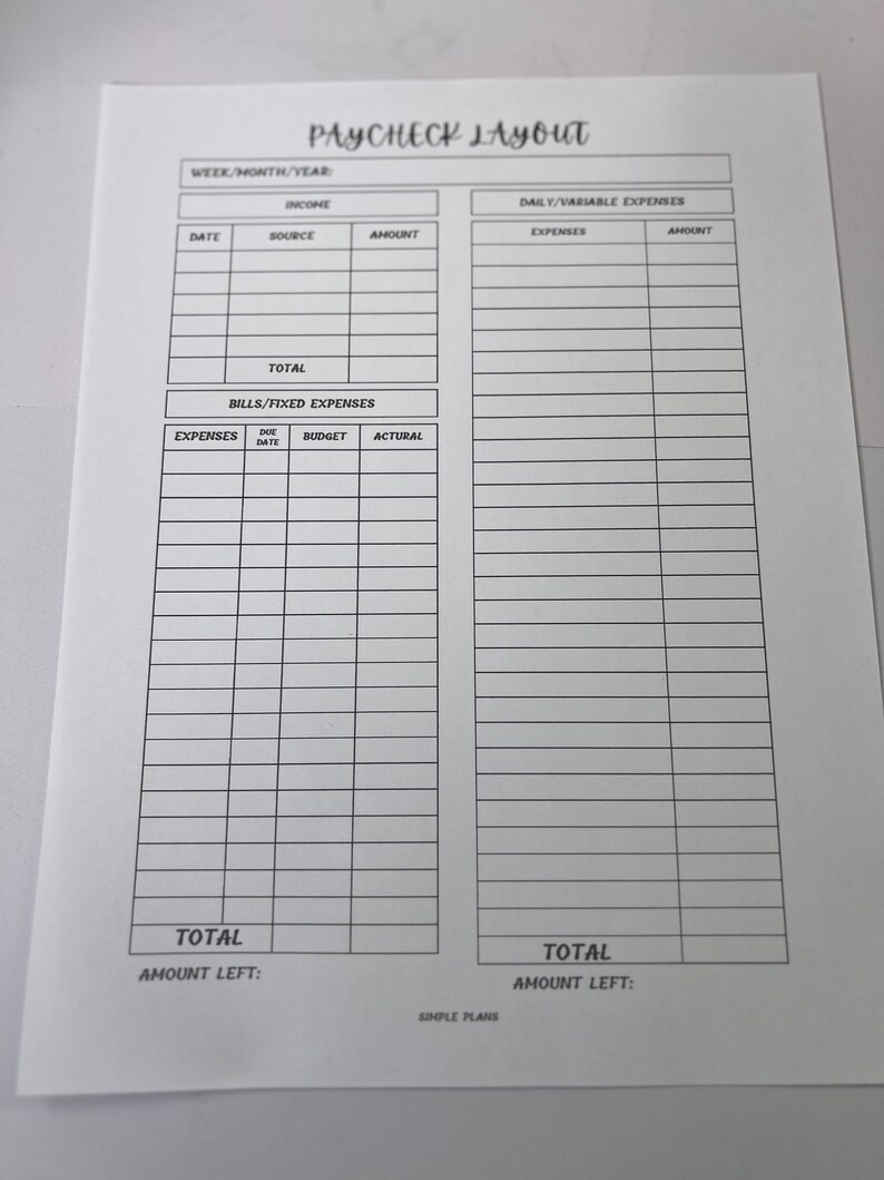 Paycheck Budget Layout Printable Financial Plannerpaycheck Budget Sheet ...