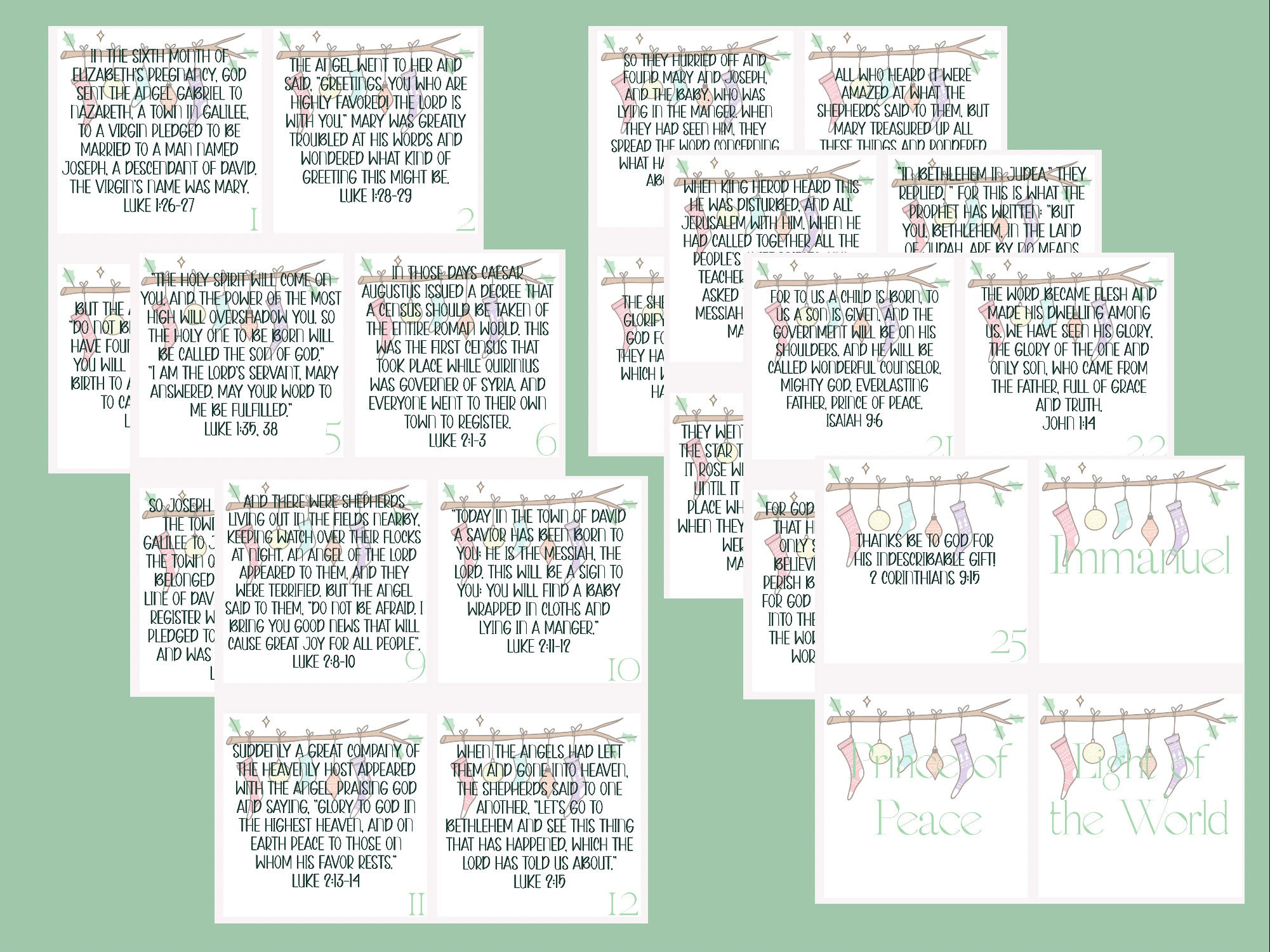 Advent Scripture Cards Printable Advent Calendar Christmas Bible Verse ...